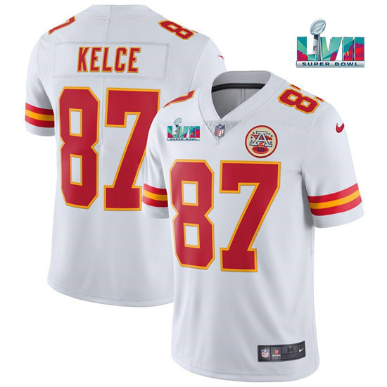Kansas City Chiefs #87 Travis Kelce White Super Bowl LVII Patch Vapor ...
